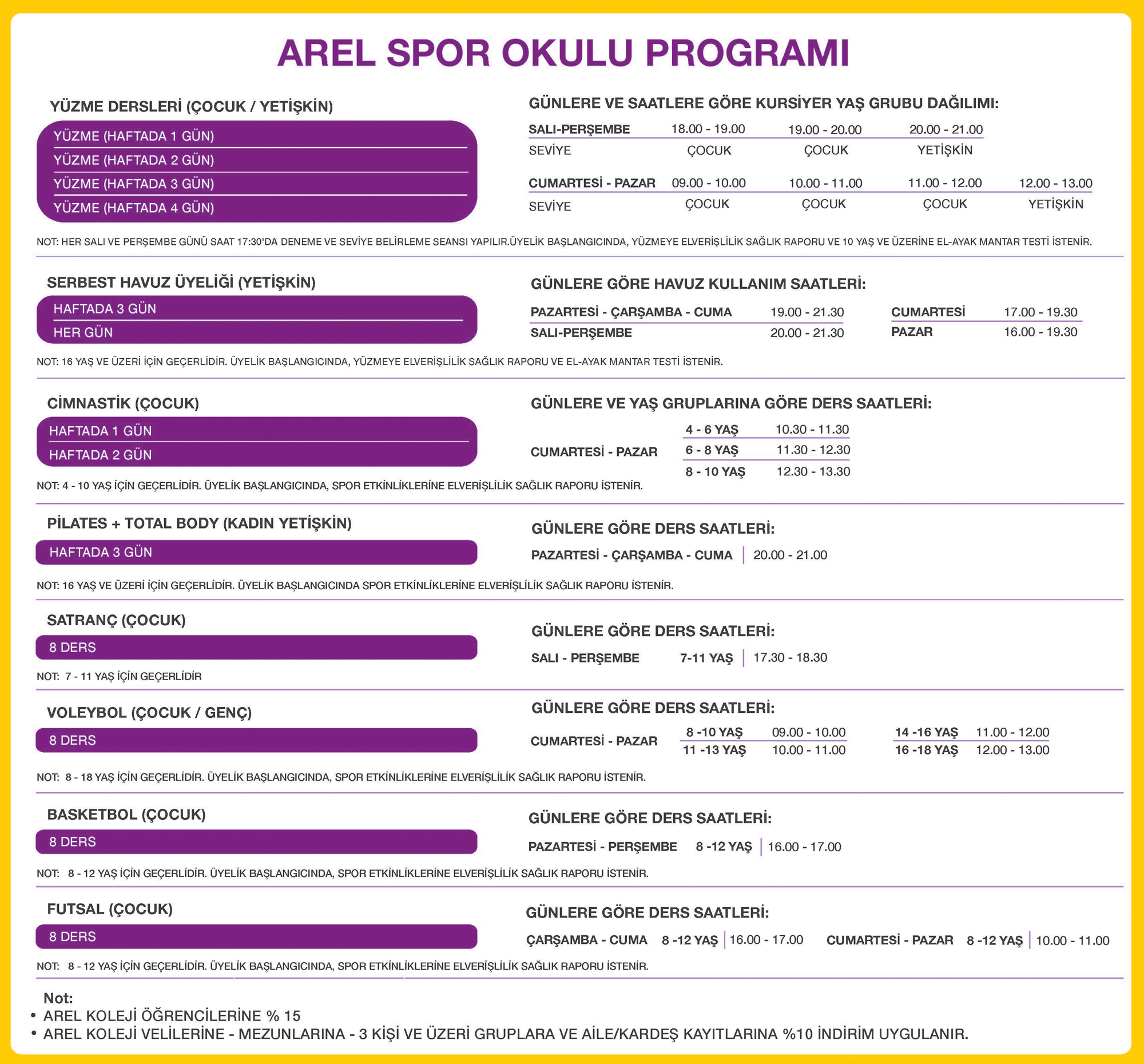 AREL Koleji - Spor Okulları - AREL'de Spor